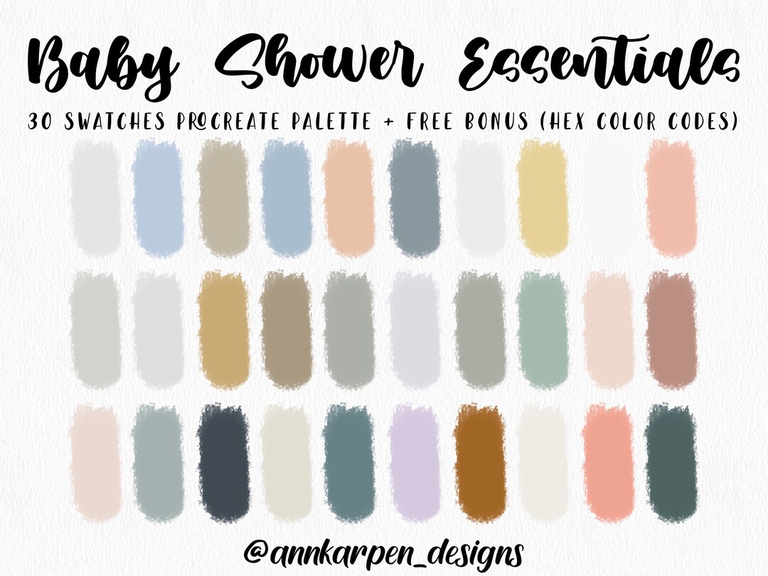Baby Shower Essentials Procreate Palette, 30 HEX Color Codes, iPad Pro ...