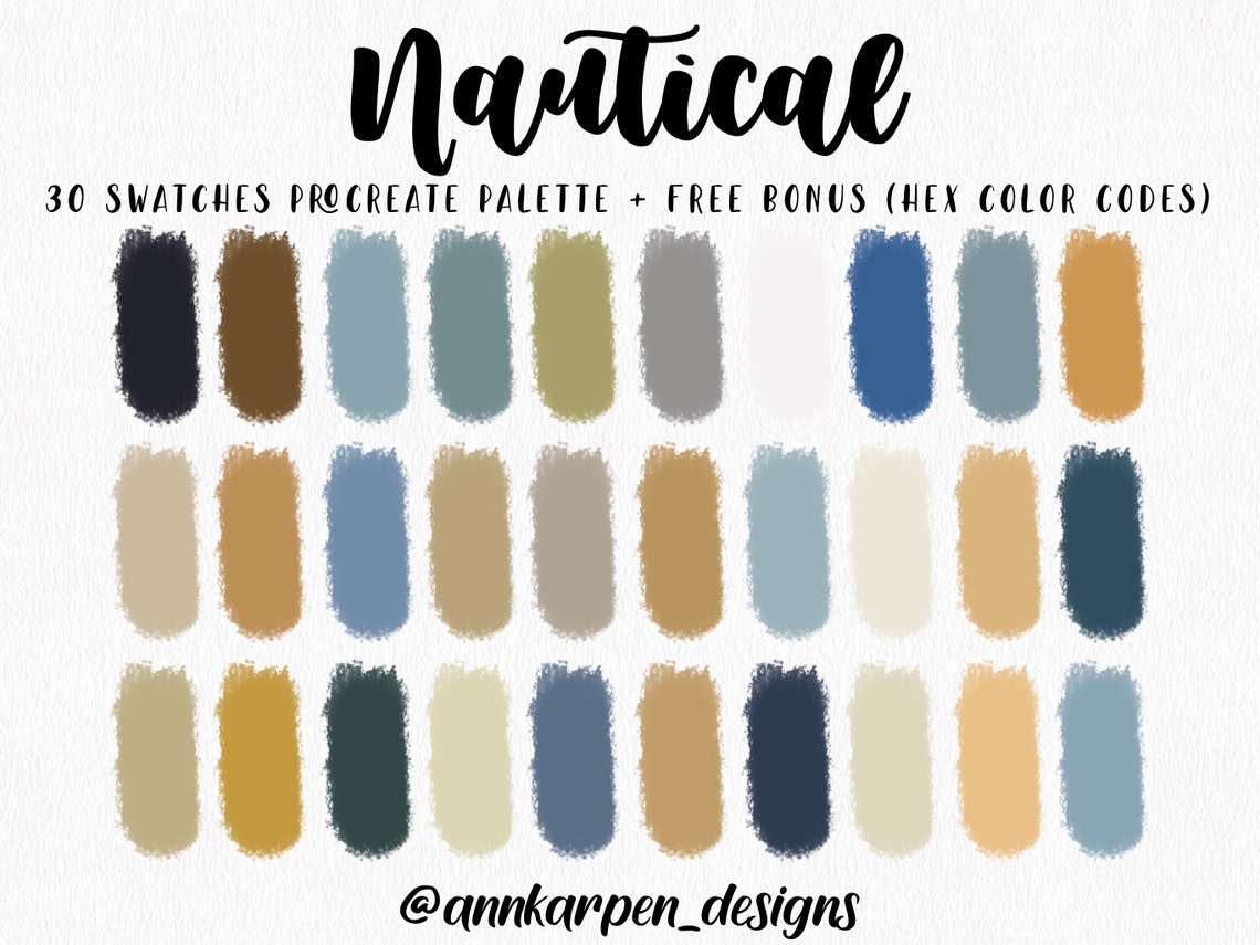 Nautical Procreate Palette, 30 HEX Color Codes, Instant Digital ...