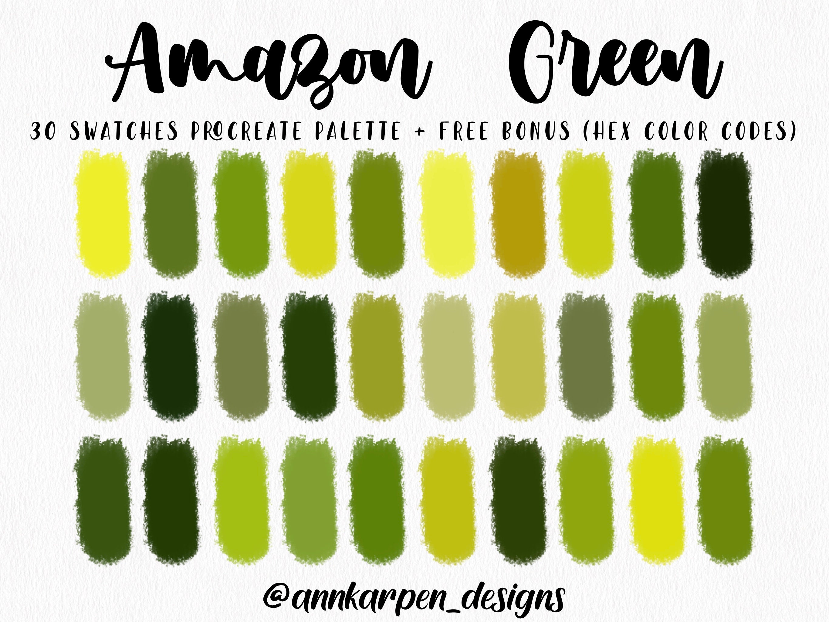 Amazon Green Procreate Palette, 30 HEX Color Codes, Instant Digital ...