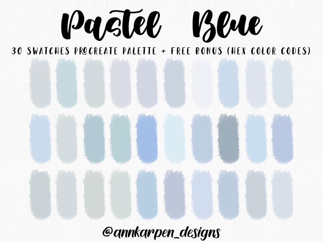 Pastel Blue Procreate Palette, 30 HEX Color Codes, Instant Digital ...