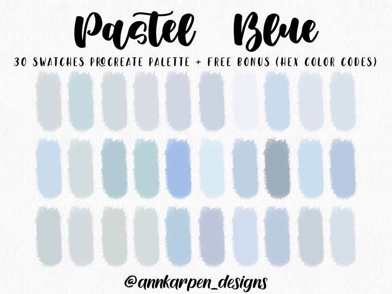 Pastel Blue Procreate Palette, 30 HEX Color Codes, Instant Digital ...