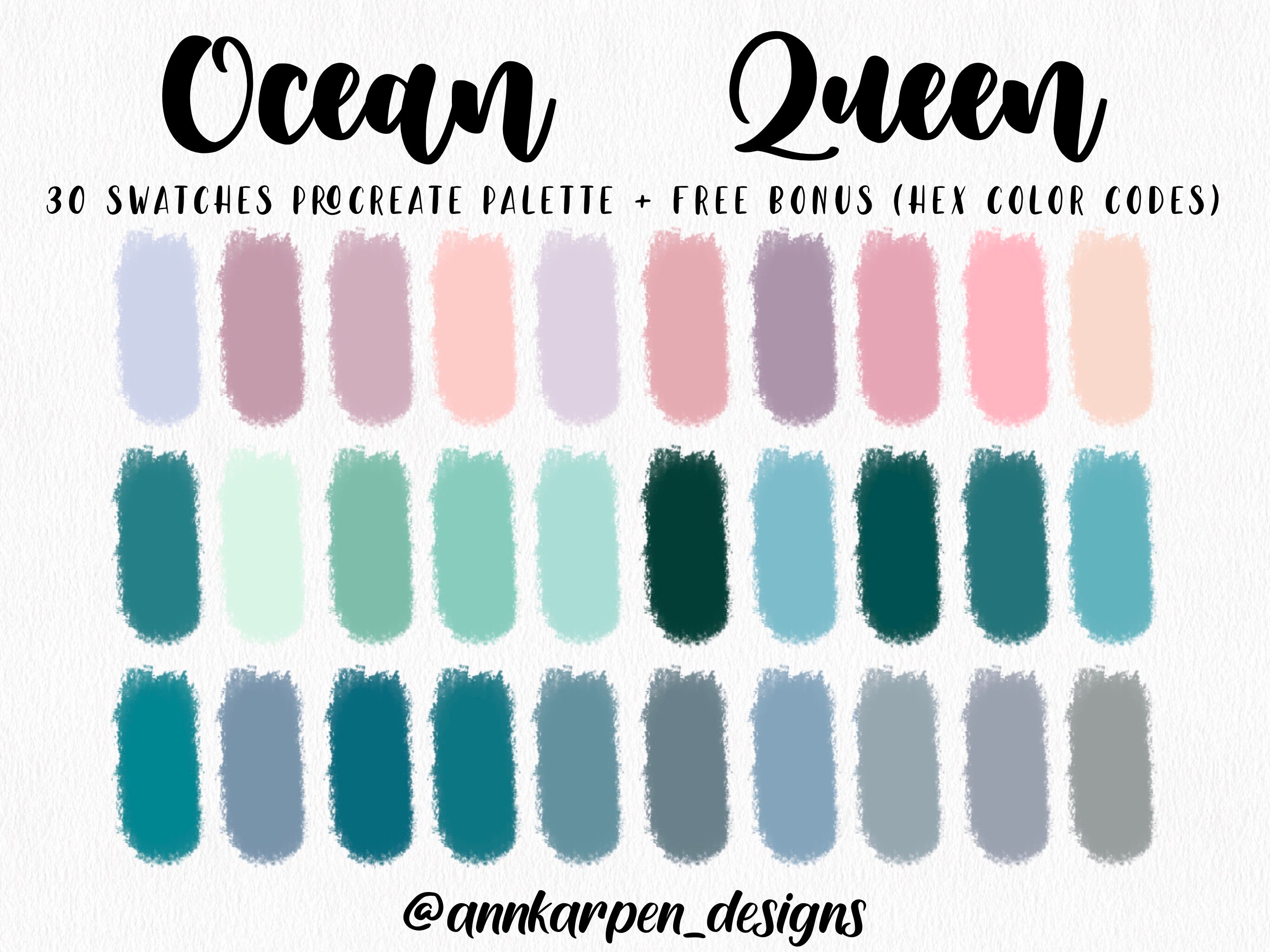 Ocean Queen Procreate Palette, 30 HEX Color Codes, Instant Digital ...