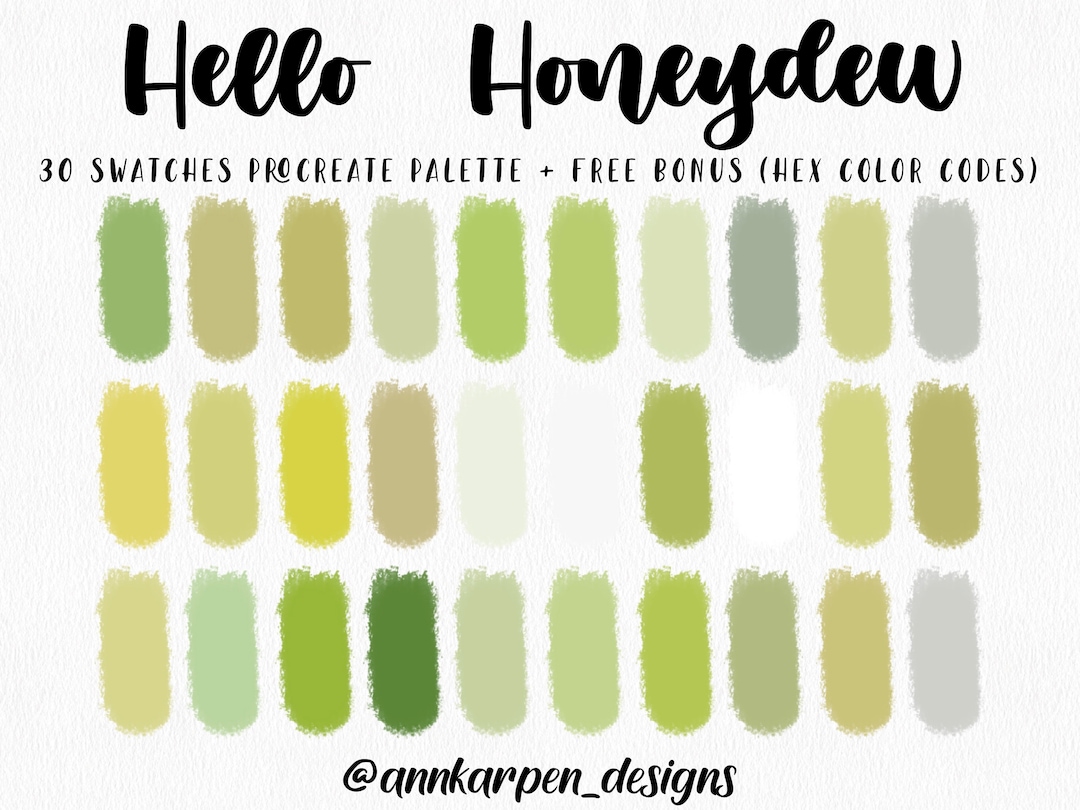 Hello Honeydew Procreate Palette, 30 HEX Color Codes, Instant Digital ...
