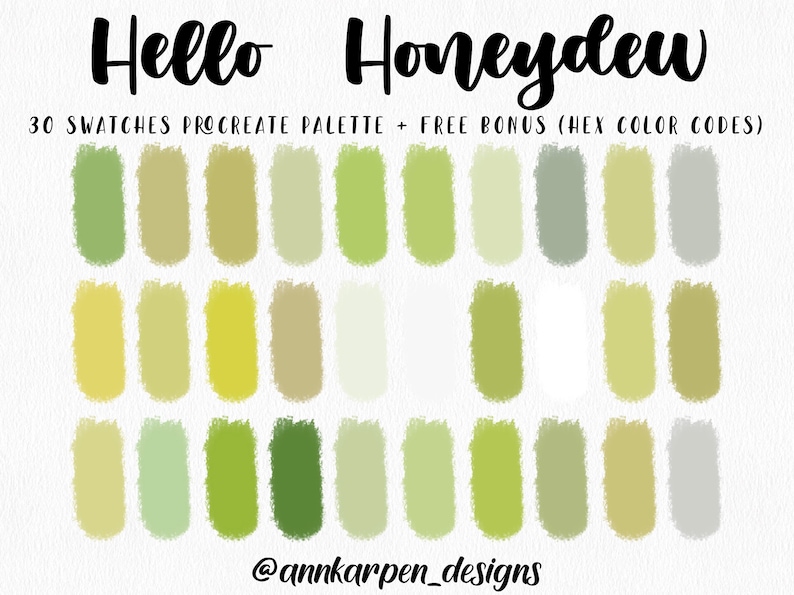 Hello Honeydew Procreate Palette 30 Hex Color Codes Instant Digital