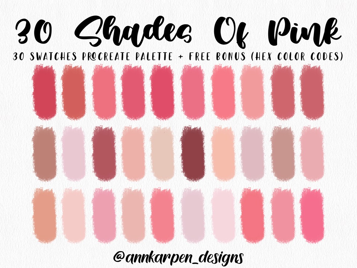 30 Shades of Pink Procreate Palette, 30 HEX Color Codes, Instant ...