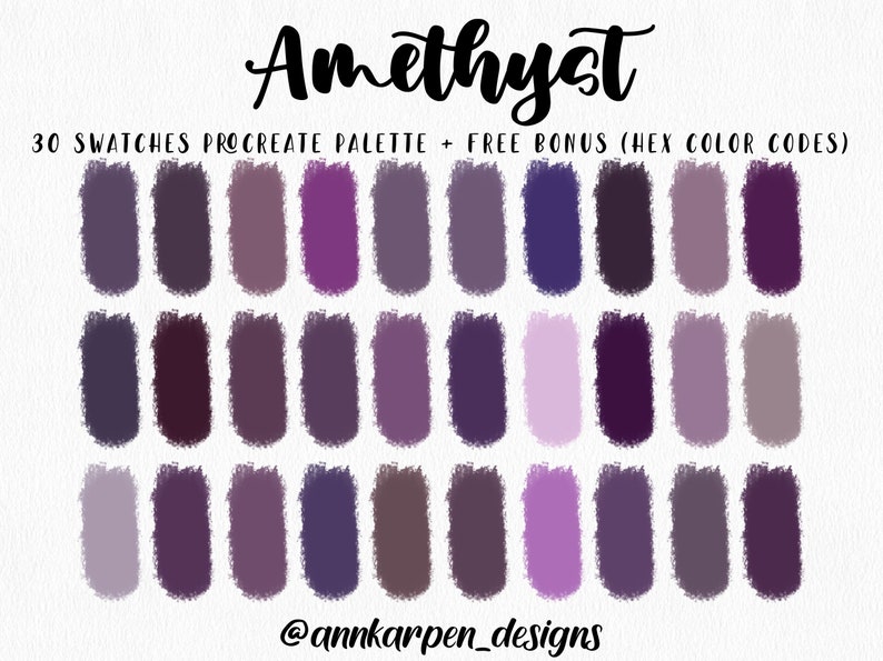 Amethyst Procreate Palette, 30 HEX Color Codes, Instant Digital ...