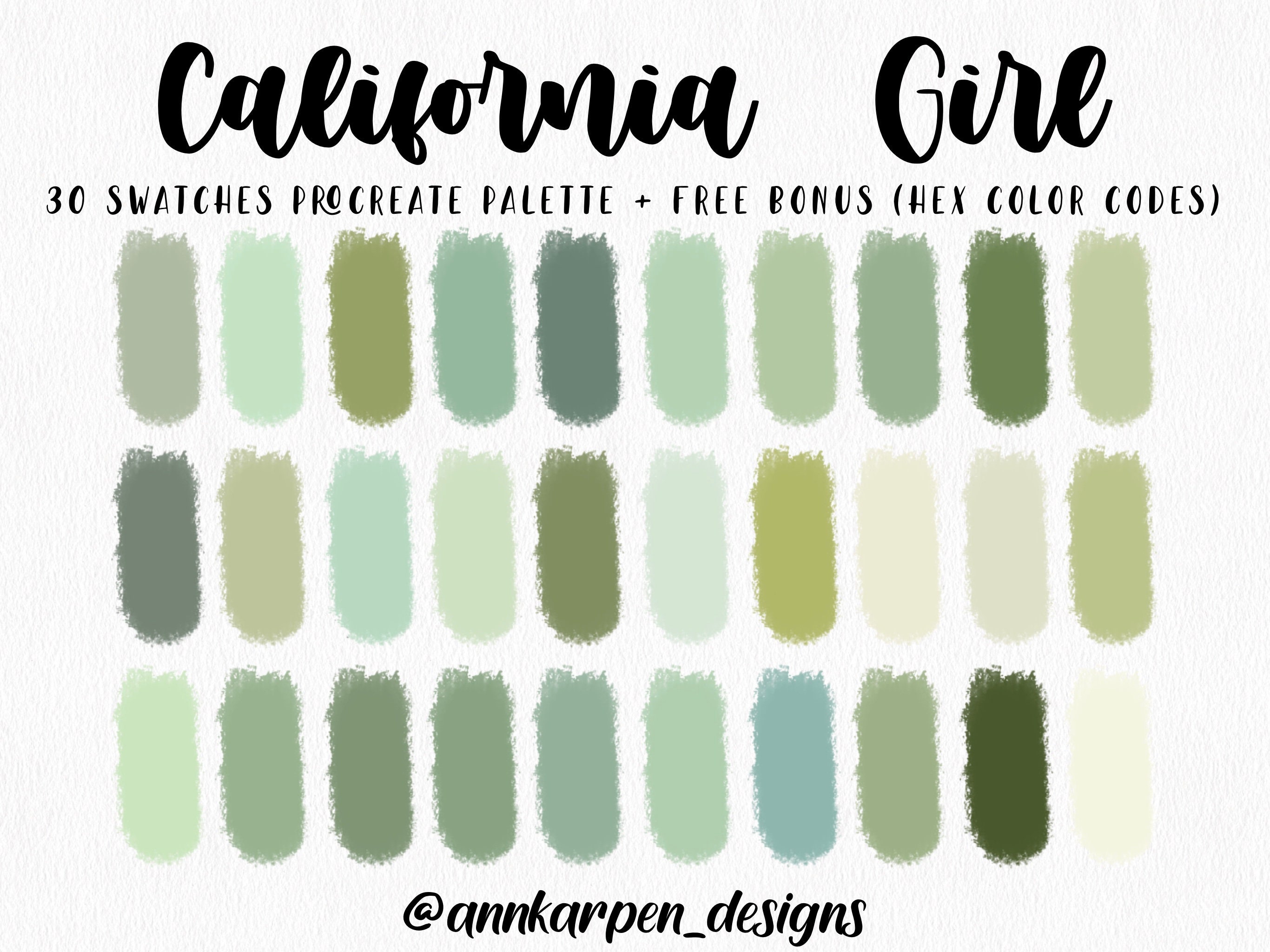 California Girl Procreate Palette, 30 HEX Color Codes, Instant Digital ...