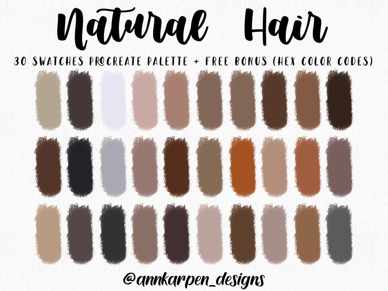 Natural Hair Procreate Palette, 30 HEX Color Codes, Instant Digital ...
