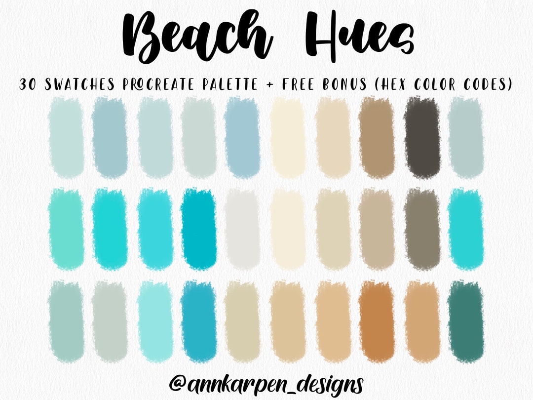 Beach Hues Procreate Palette, 30 HEX Color Codes, Instant Digital ...