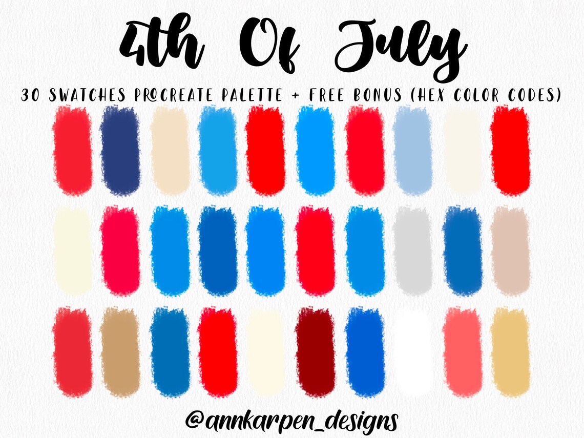 4th of July Procreate Palette, 30 HEX Color Codes, Instant Digital ...