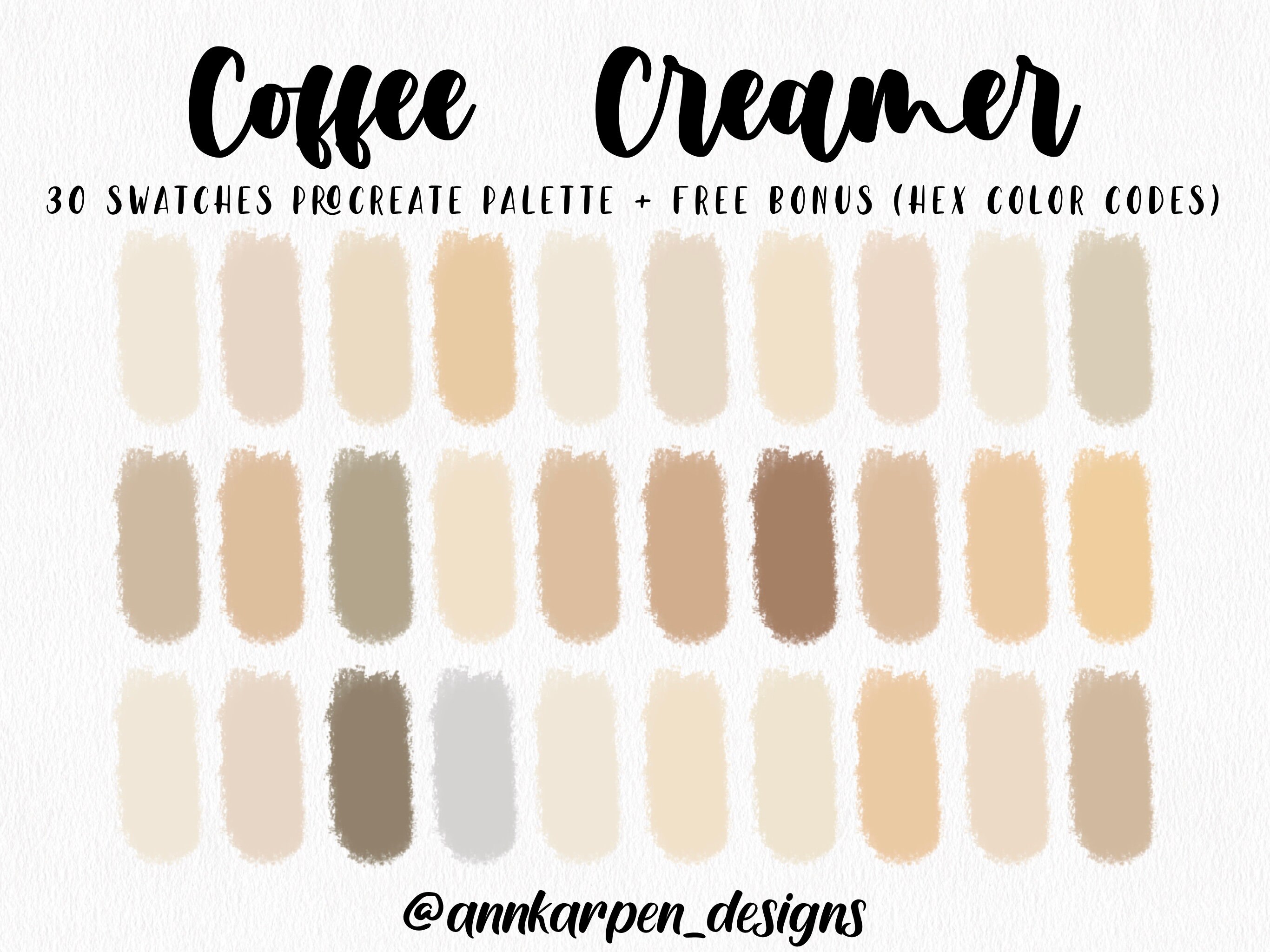 Coffee Creamer Procreate Palette 30 HEX Color Codes Instant Digital 