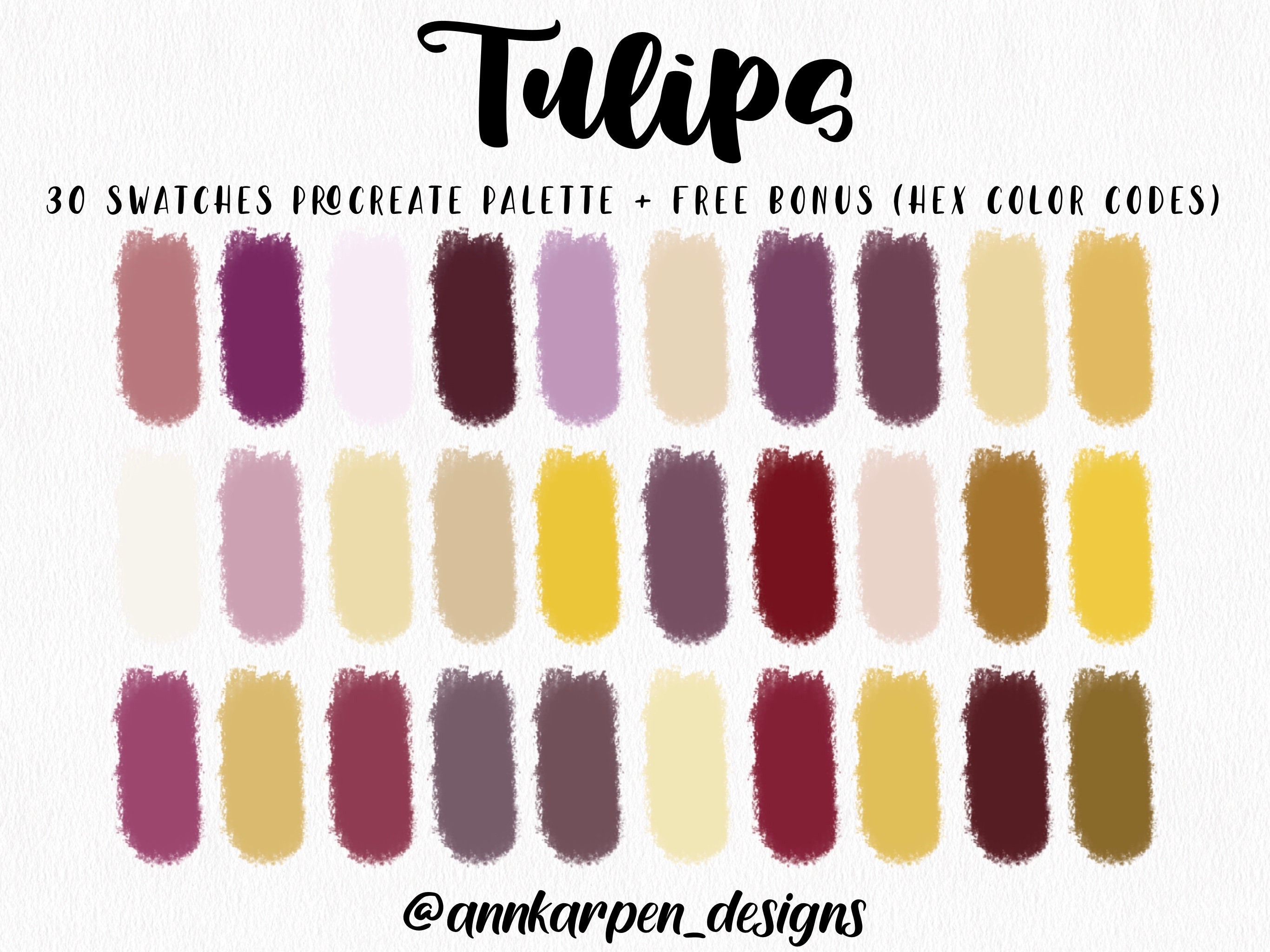 Tulips Procreate Palette, 30 HEX Color Codes, Instant Digital Download ...