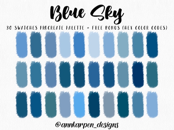 Blue Sky Procreate Palette 30 HEX Color Codes Instant - Etsy
