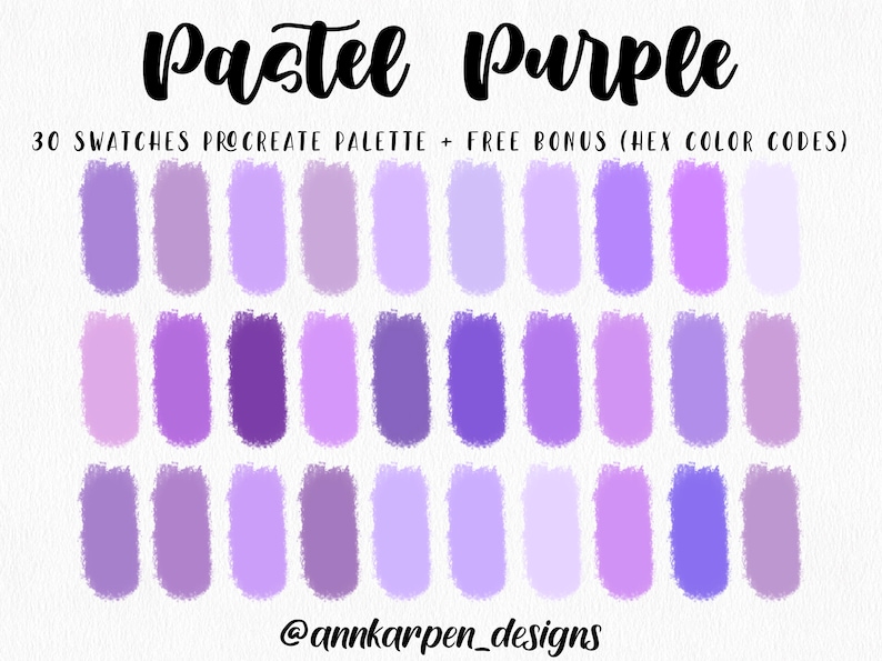 Pastel Purple Procreate Palette, 30 HEX Codes, Instant Download, Good ...
