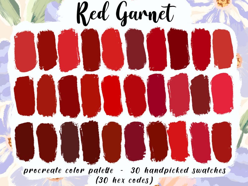 Red Garnet Procreate Palette, 30 HEX Color Codes Included, iPad Pro ...