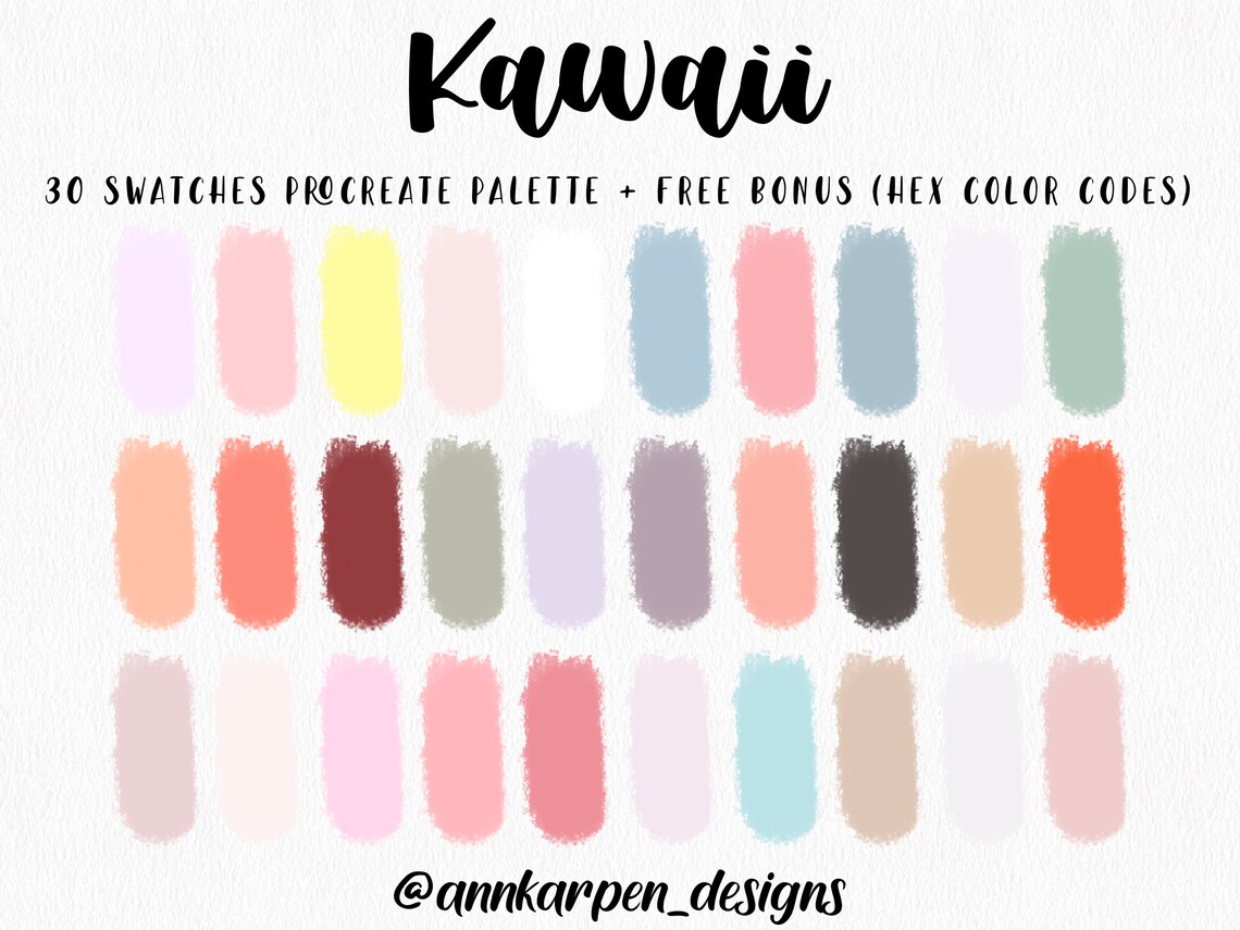 Kawaii Procreate Palette, 30 HEX Color Codes, Instant Digital Download ...
