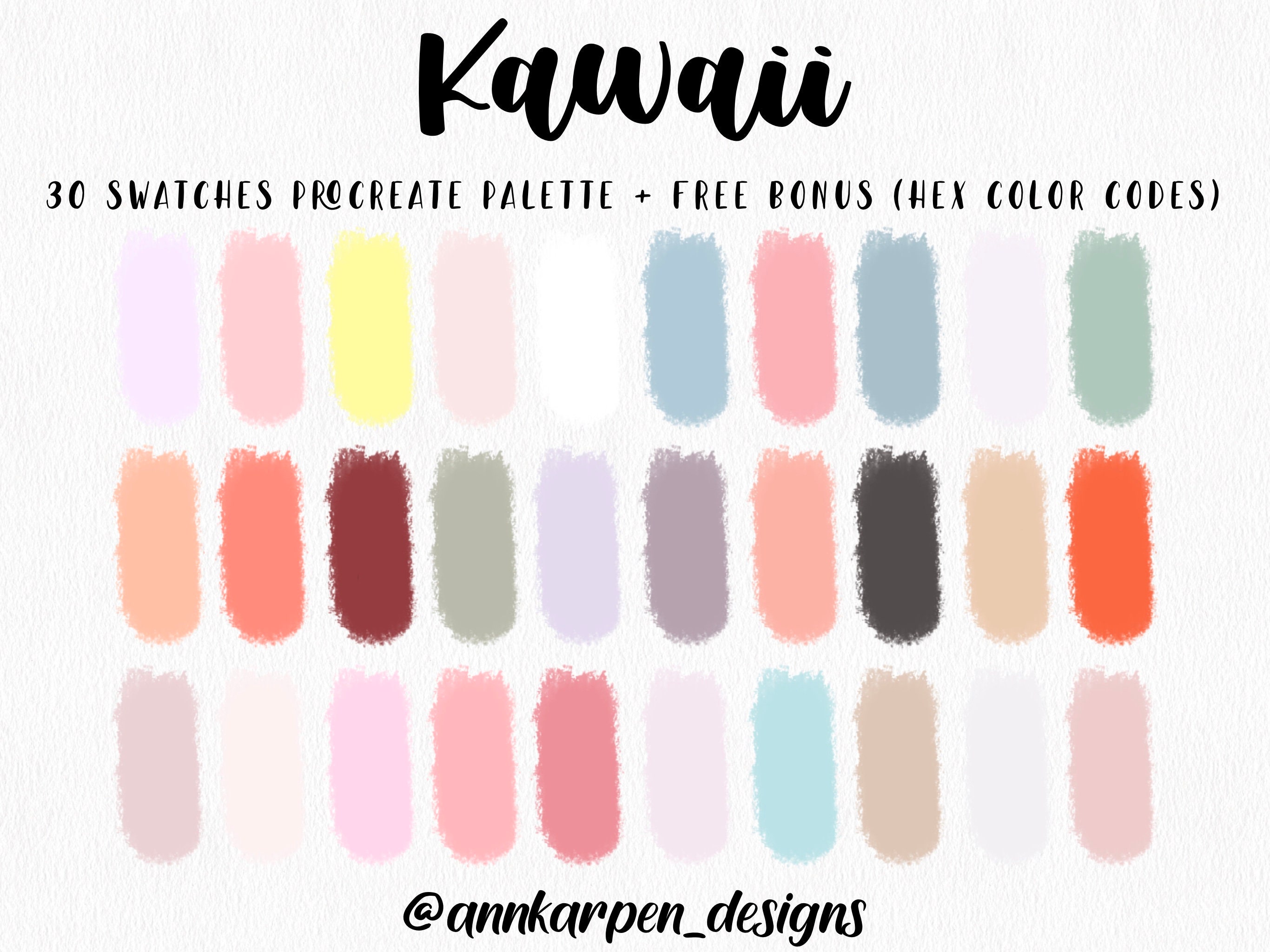 Kawaii Procreate Palette 30 Hex Color Codes Instant Digital Download Ipad Pro Art
