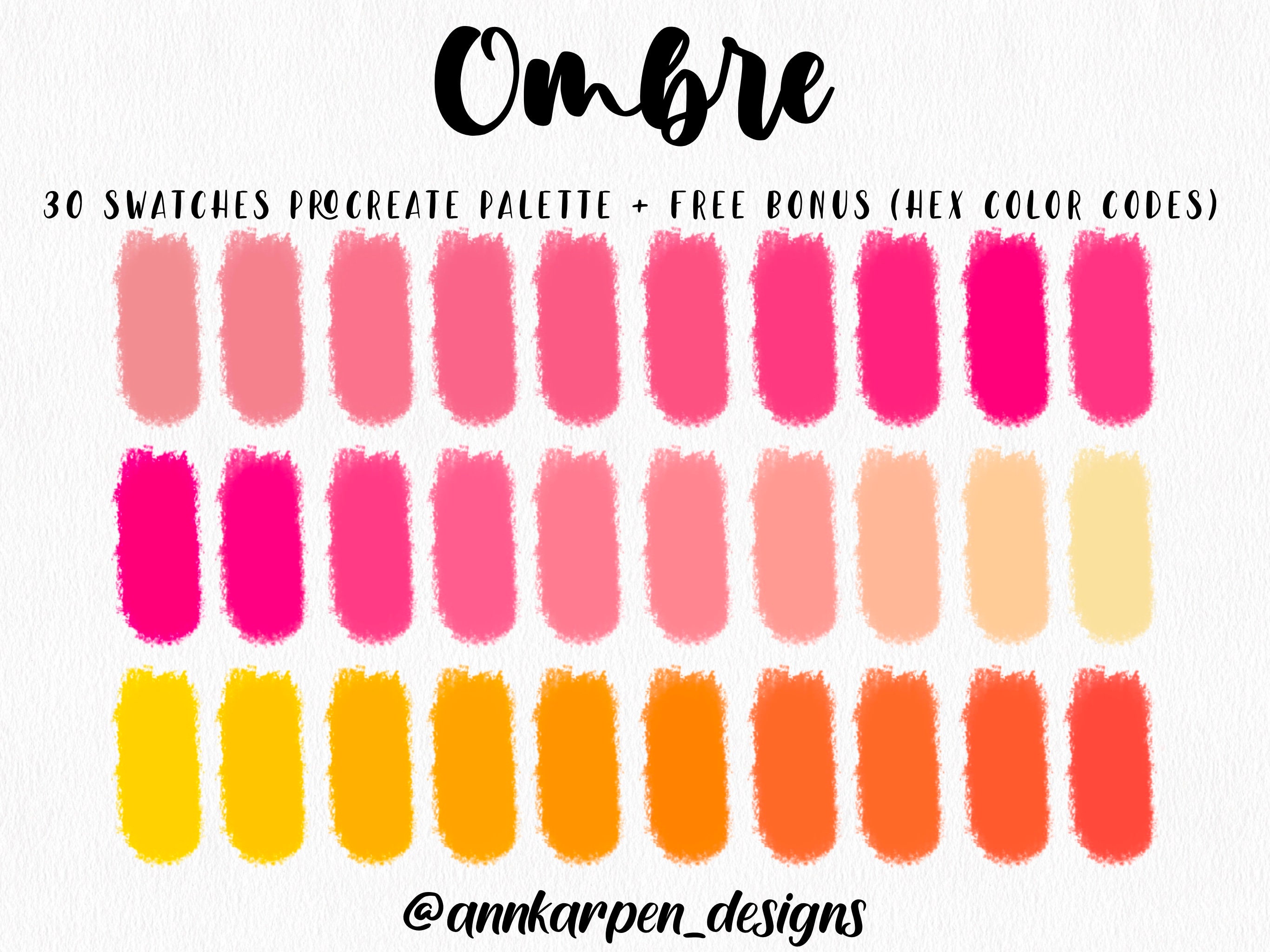Ombre Procreate Palette, 30 HEX Color Codes, Instant Digital Download ...