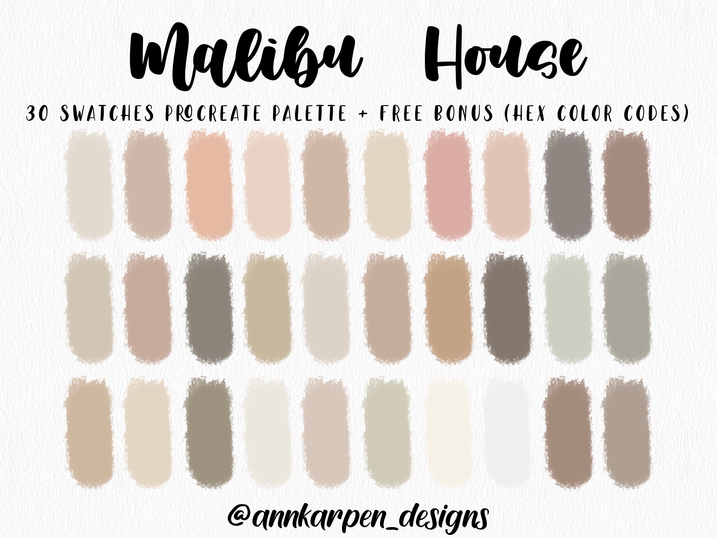 Malibu House Procreate Palette, 30 HEX Color Codes, Instant Digital ...