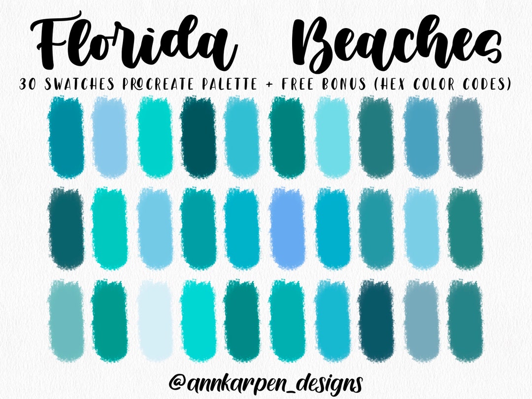 Florida Beaches Procreate Palette, 30 HEX Color Codes, Instant Digital ...