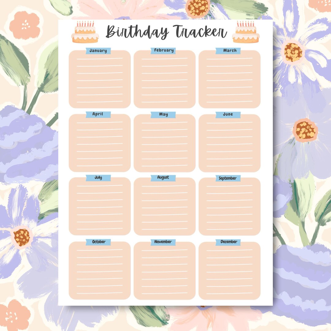 Birthday Tracker Sheet PDF, Print at Home, Journal Insert, Stay ...