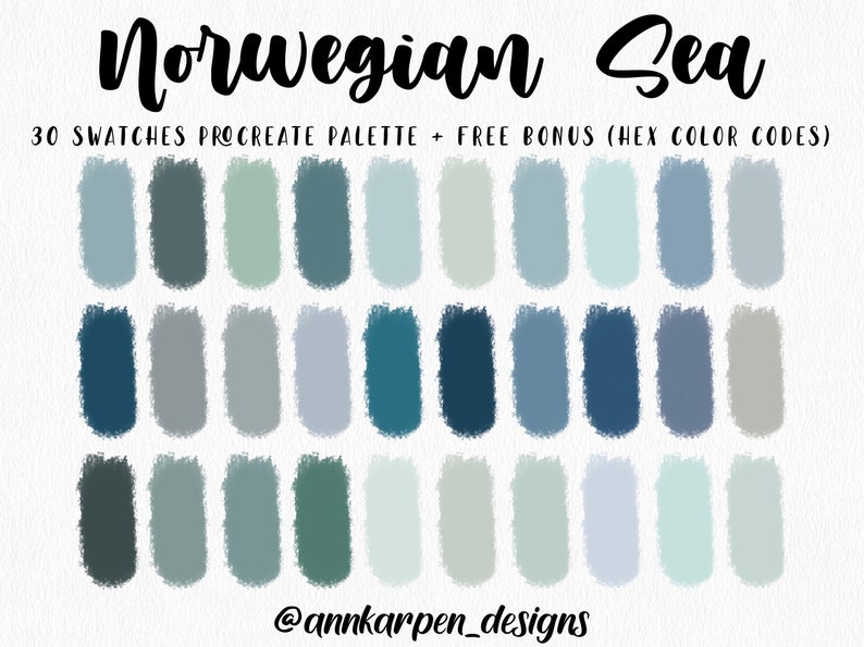 Norwegian Sea Procreate Palette, 30 HEX Color Codes, Instant Digital ...