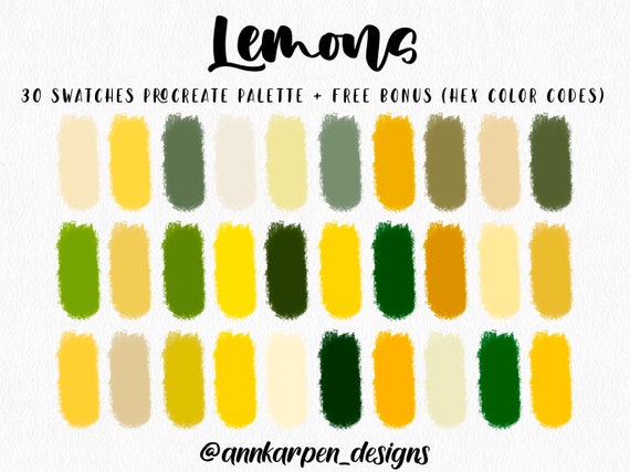 Lemons Procreate Palette 30 HEX Color Codes Instant Digital - Etsy