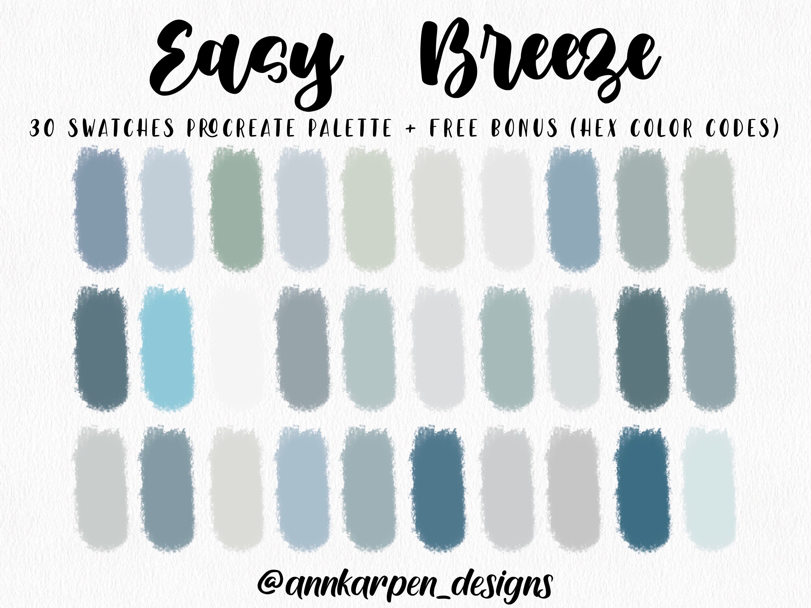 Easy Breeze Procreate Palette, 30 HEX Color Codes, Instant Digital ...