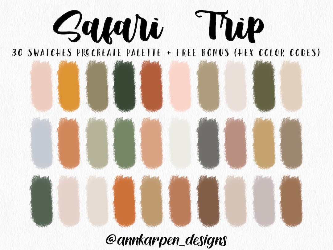Safari Trip Procreate Palette, 30 HEX Color Codes, Instant Digital ...