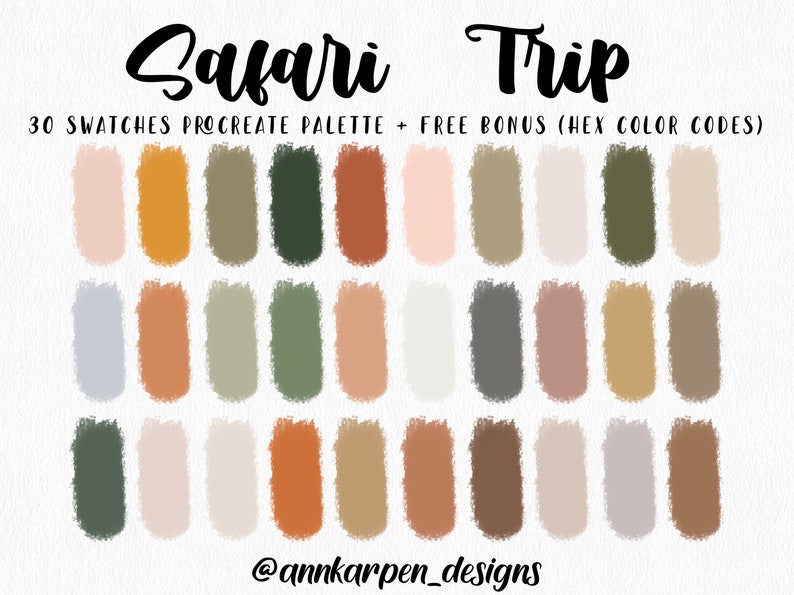 Safari Trip Procreate Palette, 30 HEX Color Codes, Instant Digital ...
