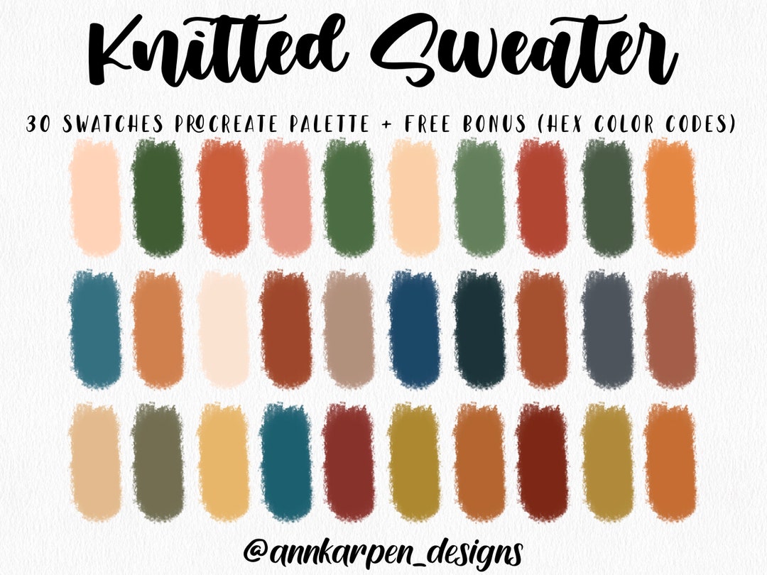 Knitted Sweater Procreate Palette 30 Hex Color Codes Instant Digital