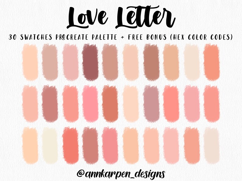 Love Letter Procreate Palette, 30 HEX Color Codes, Instant Digital ...