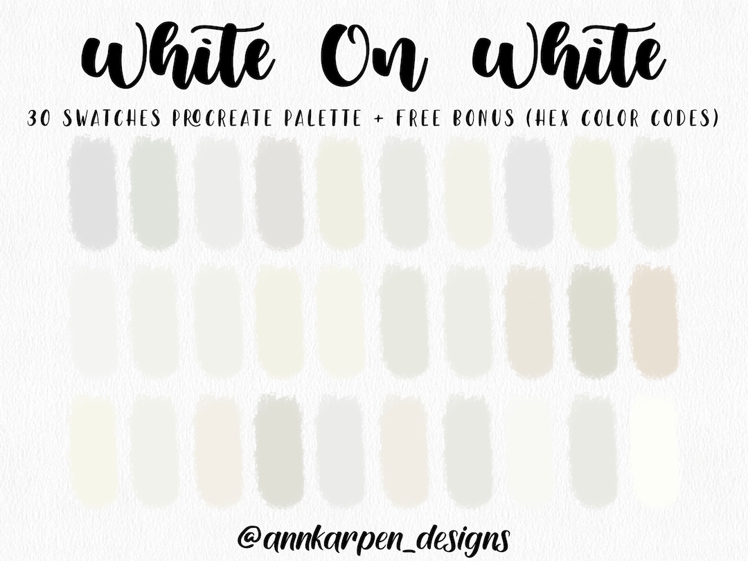 White on White Procreate Palette, 30 HEX Color Codes, Instant Download ...