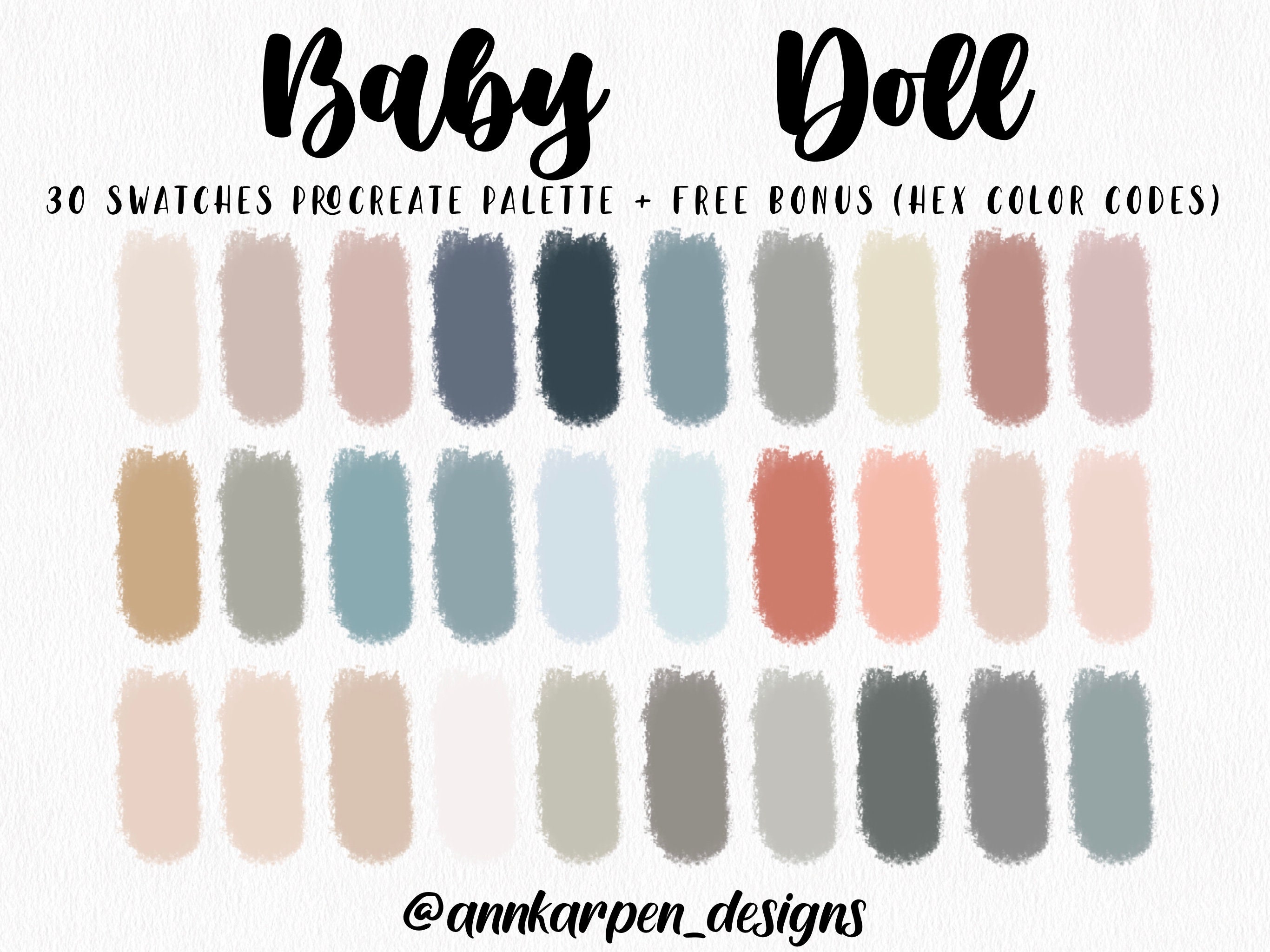 Baby Doll Procreate Palette 30 HEX Color Codes Instant - Etsy
