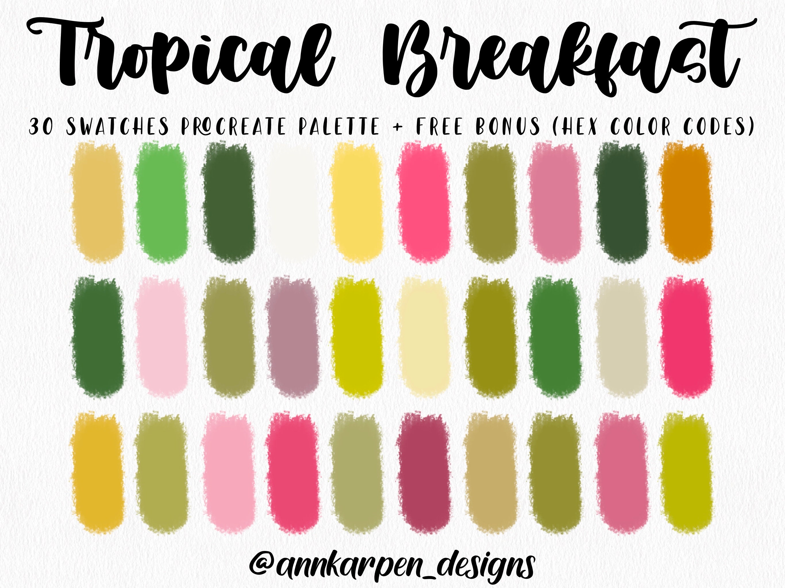 Tropical Breakfast Procreate Palette, 30 HEX Color Codes, Instant ...