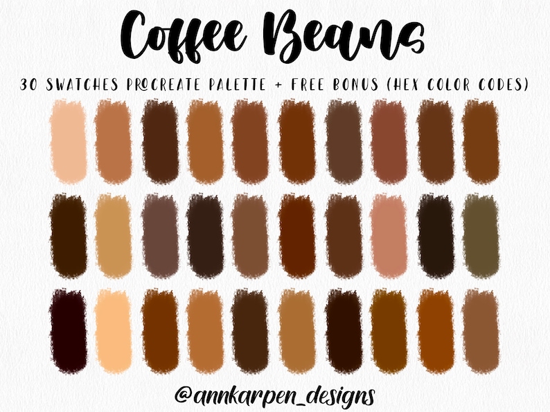 Coffee Beans Procreate Palette, 30 HEX Color Codes, Instant Digital ...