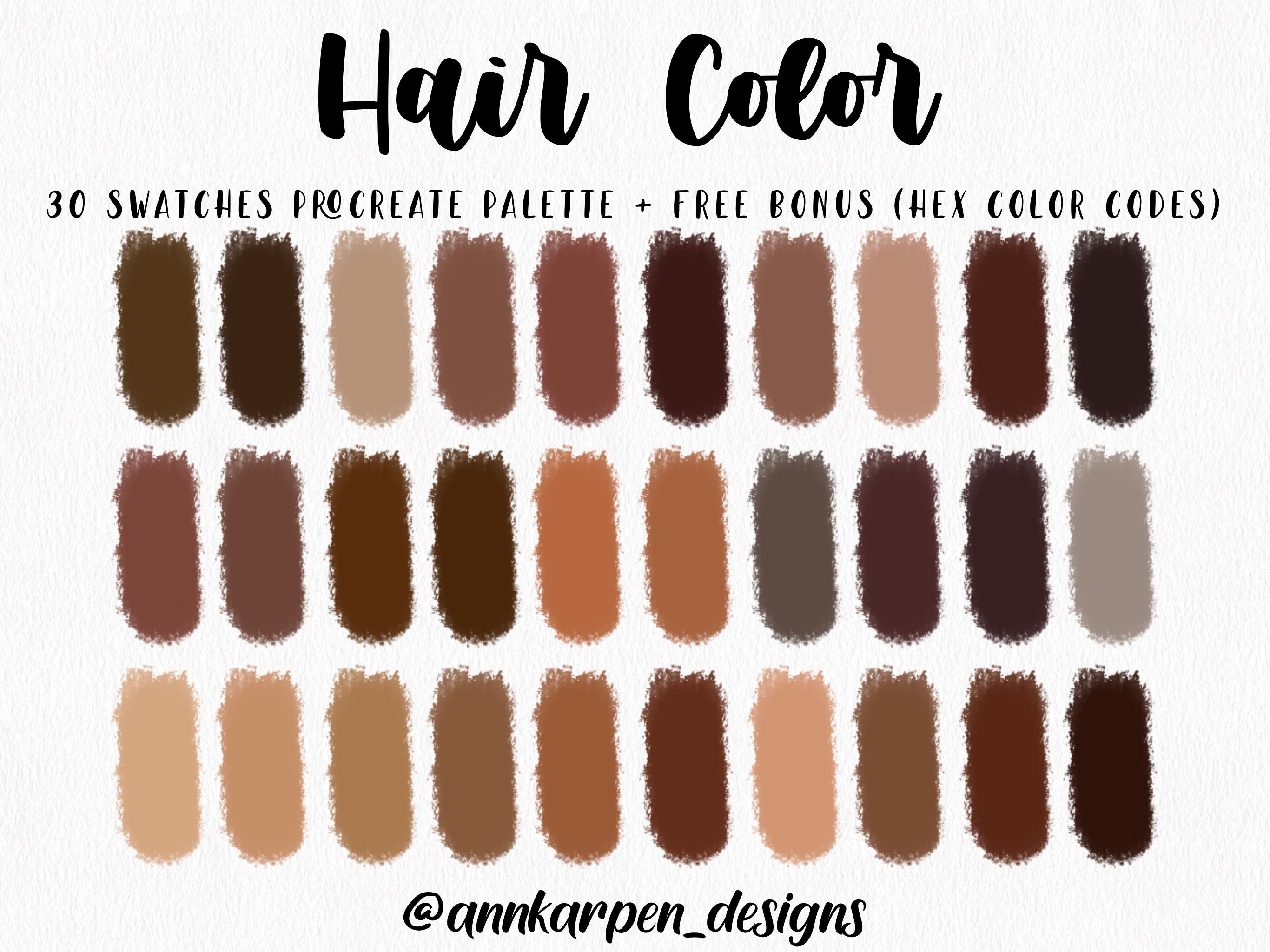 Hair Color Procreate Palette 30 HEX Color Codes Instant Digital Hair Color Procreate Palette 30 HEX Color Codes Instant Digital