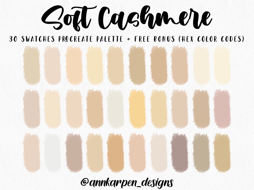 Soft Cashmere Procreate Palette, 30 HEX Color Codes, Instant Digital ...
