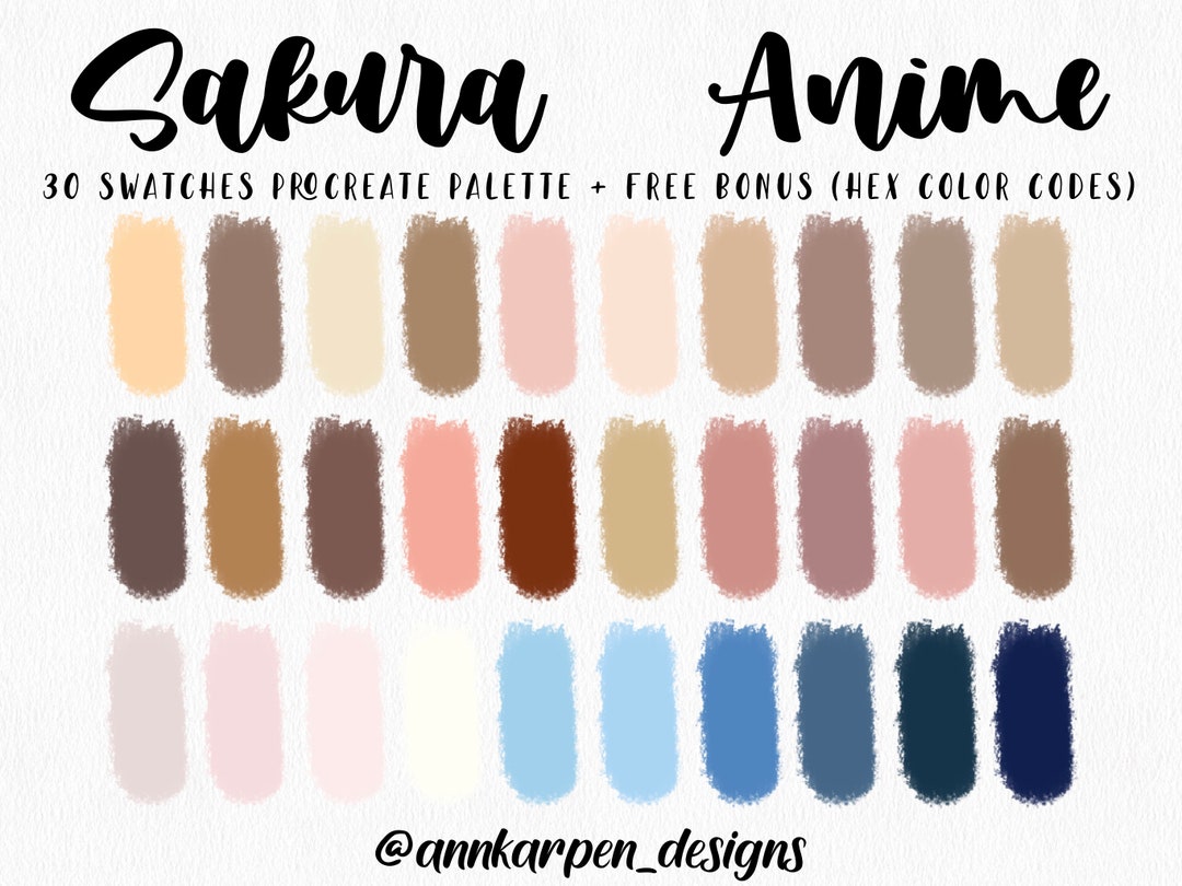 Sakura Anime Procreate Palette, 30 HEX Codes, Handpicked Colors ...