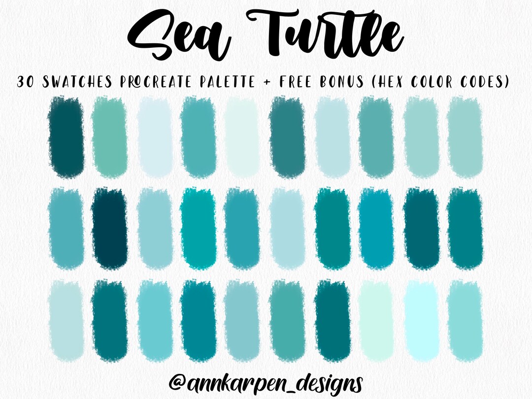 Sea Turtle Procreate Palette, 30 HEX Color Codes, Instant Digital ...