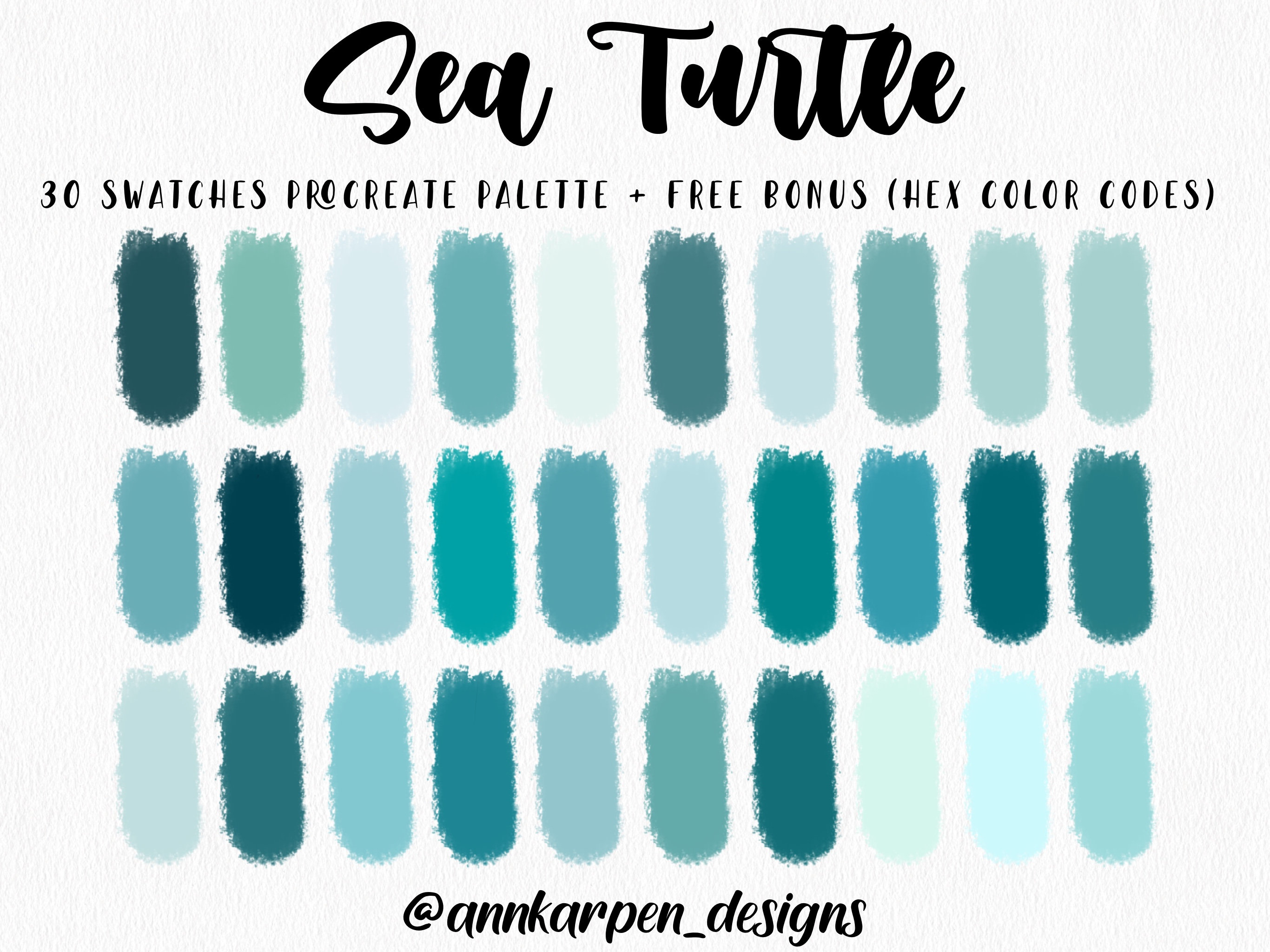 Sea Turtle Procreate Palette, 30 HEX Color Codes, Instant Digital ...