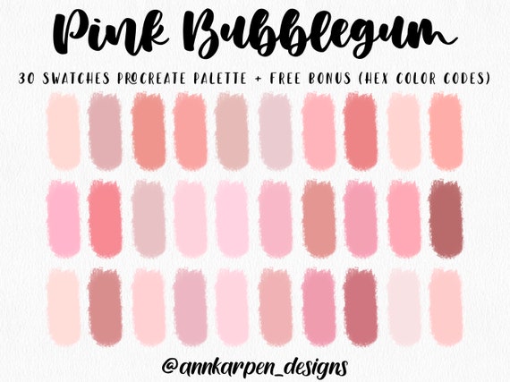 Pink Bubblegum Procreate Palette 30 HEX Color Codes Instant - Etsy