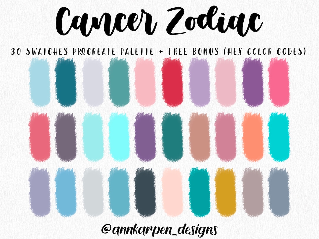 Cancer Zodiac Procreate Palette, 30 HEX Color Codes, Instant Digital ... Cancer Zodiac Procreate Palette, 30 HEX Color Codes, Instant Digital ...