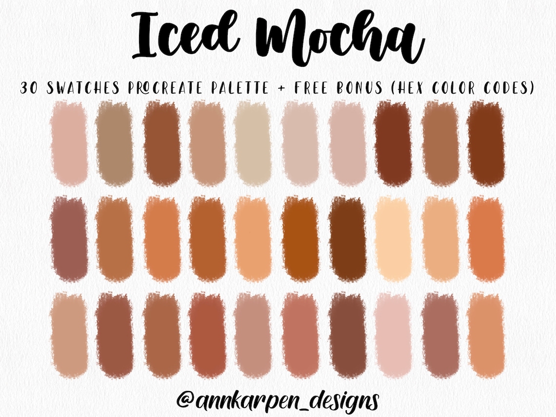Iced Mocha Procreate Palette, 30 HEX Color Codes, Instant Digital ...