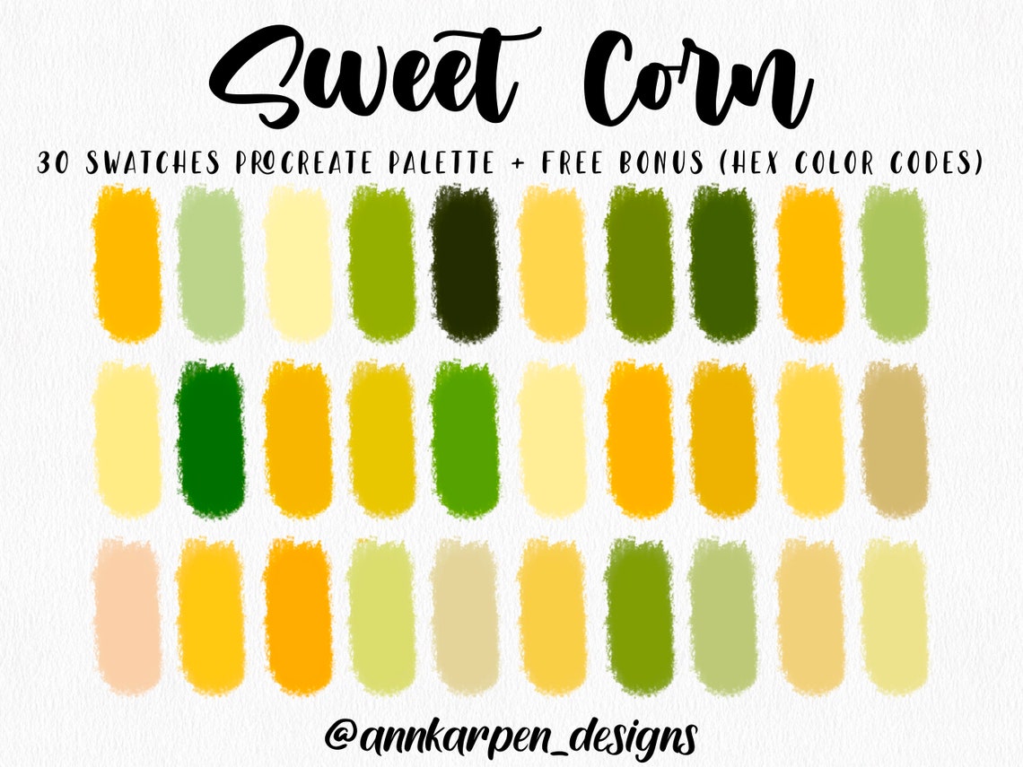Sweet Corn Procreate Palette, 30 HEX Color Codes, Instant Digital ...