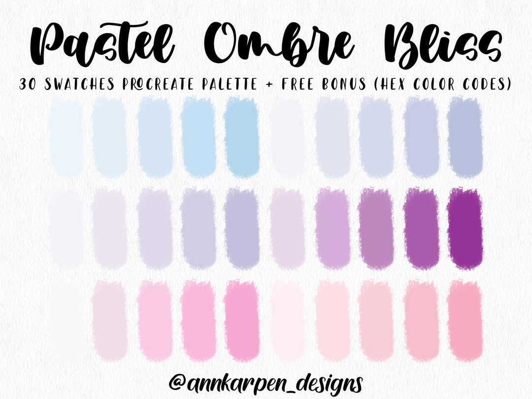 Pastel Ombre Bliss Procreate Palette, 30 HEX Color Codes, Instant Digital Download, iPad Pro Art ...