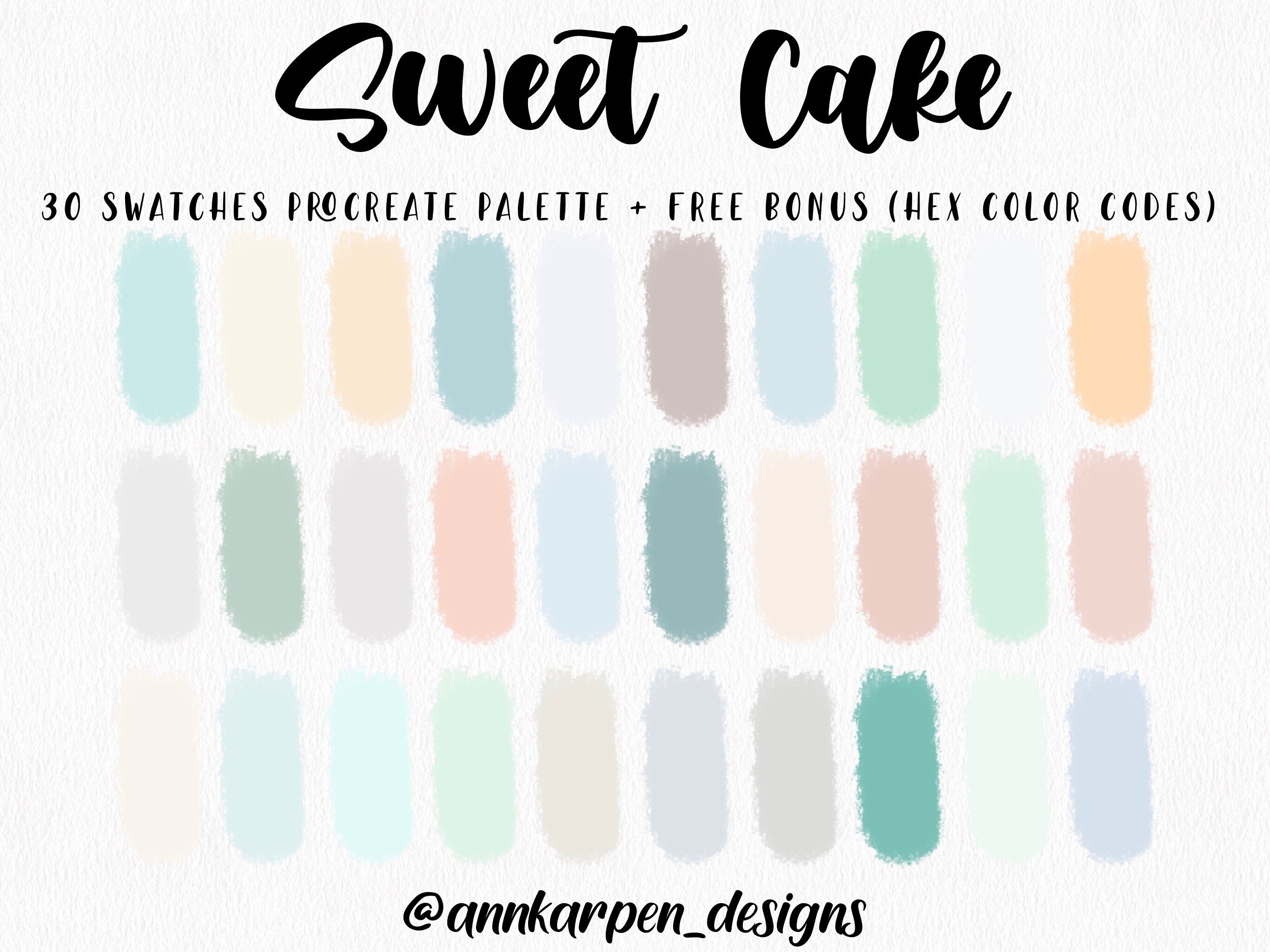 Sweet Cake Procreate Palette, 30 HEX Color Codes, Instant Digital ...