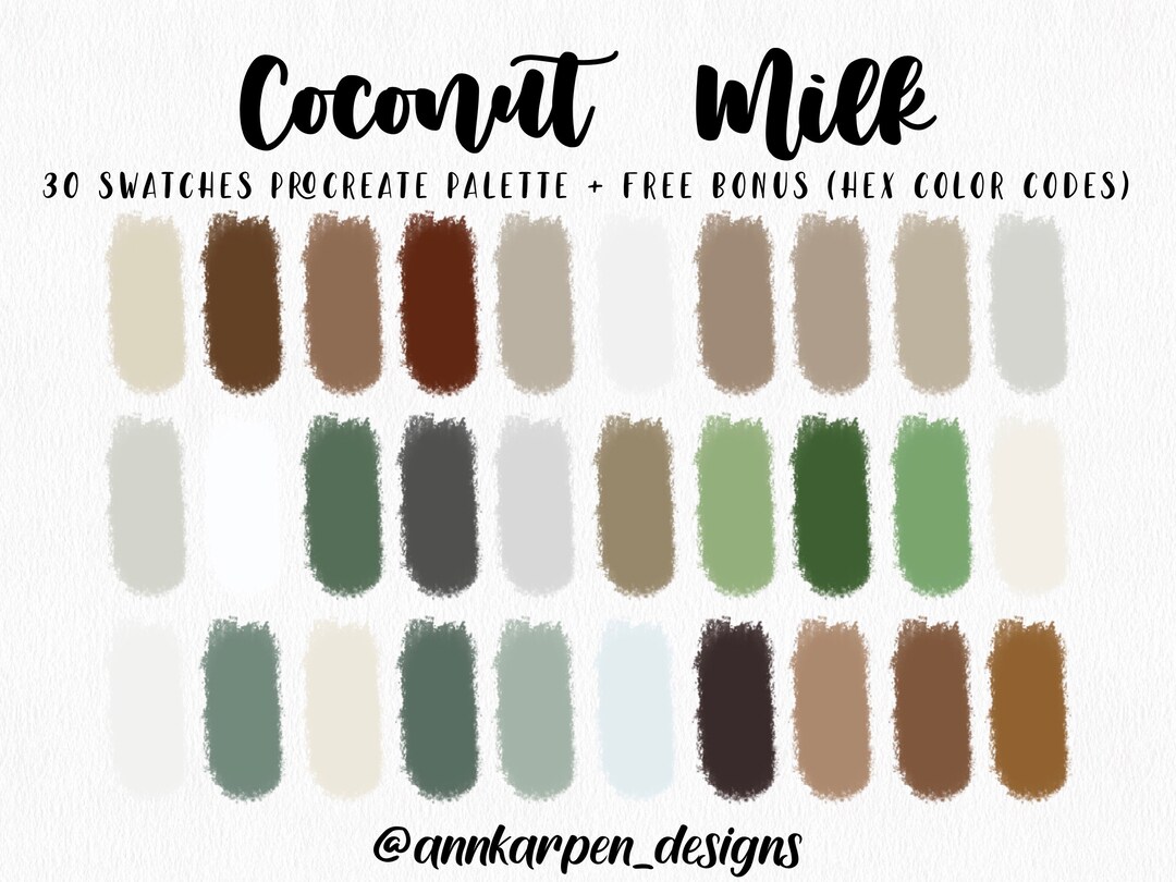 Coconut Milk Procreate Palette 30 HEX Color Codes Instant - Etsy