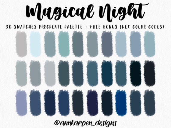 Magical Night Procreate Palette 30 HEX Color Codes Instant - Etsy