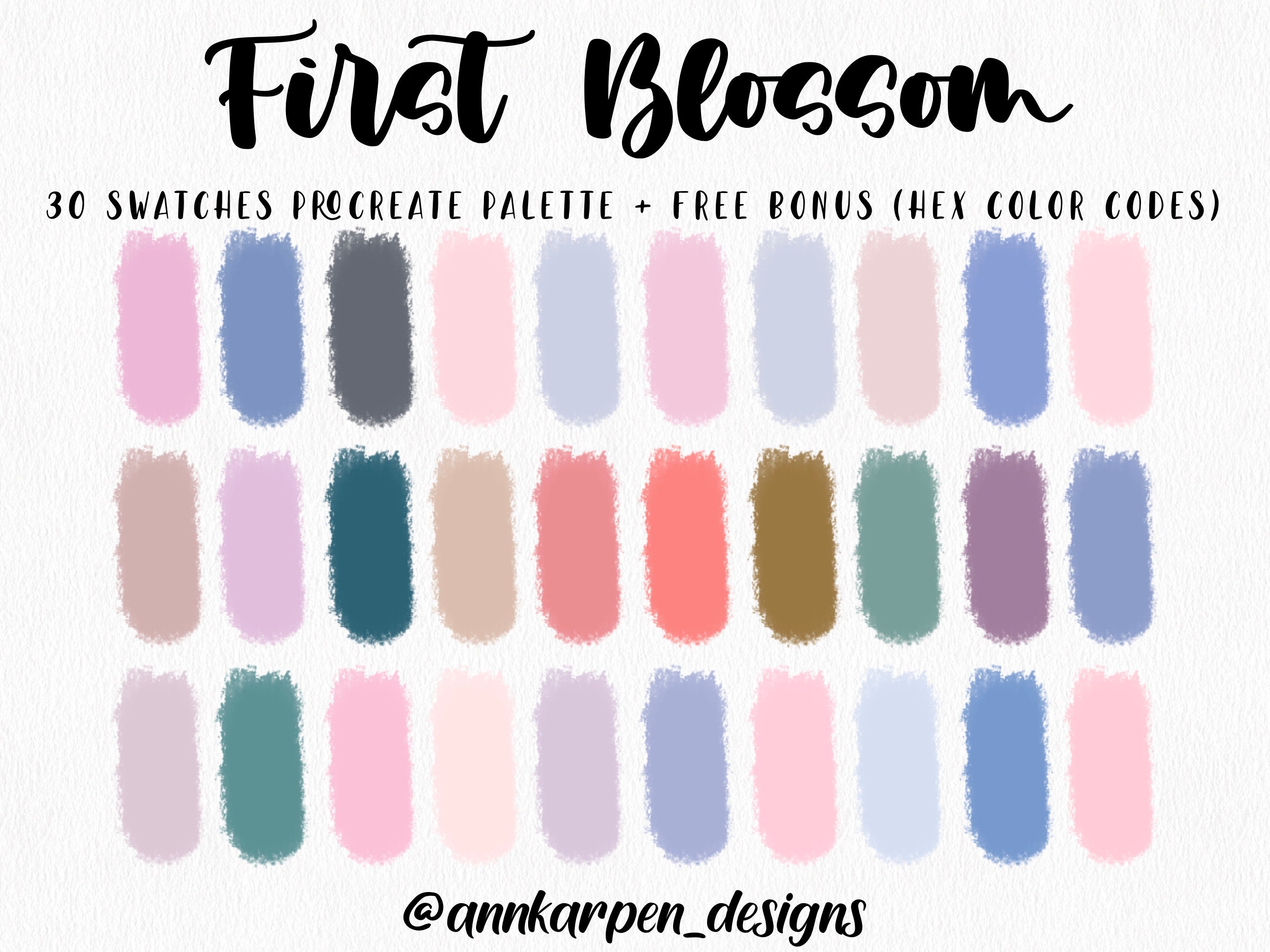First Blossom Procreate Palette, 30 HEX Color Codes, Instant Digital ...